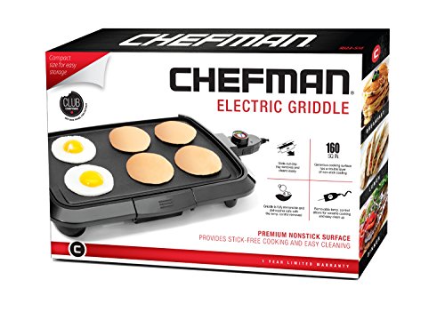 Chefman Electric Griddle, Fully Immersible and Dishwasher Safe Features, Adjustable Temperature Control Allows for Versatile Cooking and Removable Slide-out Drip Tray for Easy Cleaning, Black