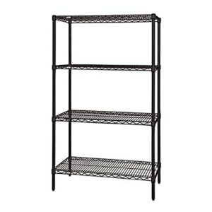 quantum storage systems wr86-2436bk starter kit for 86" height 4-tier wire shelving unit, black finish, 24" width x 36" length x 86" height