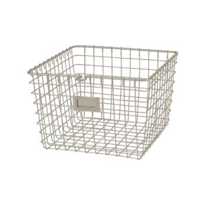 spectrum diversified wire, vintage locker basket style, rustic farmhouse chic steel storage for closets, pantry, kitchen, garage, bathroom & more, medium, satin nickel pc