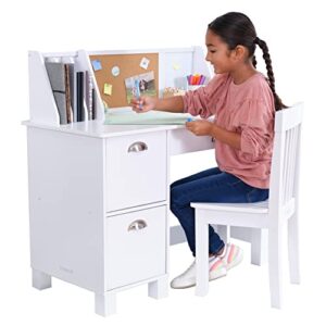 kidkraft wooden study desk for children with chair, bulletin board and cabinets, white, gift for ages 5-10, 35.7 x18.3 x 34.4 inches