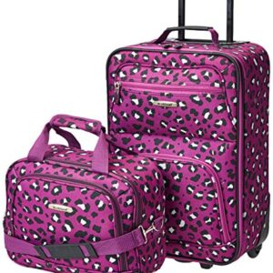 Rockland Fashion Softside Upright Luggage Set, Expandable,Telescopic Handle,Wheel, Purple Leopard, 2-Piece (14/19)