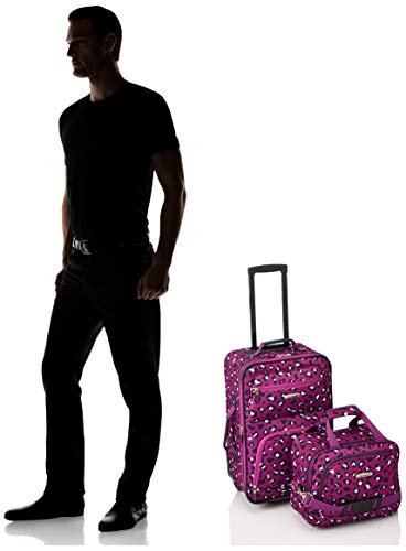 Rockland Fashion Softside Upright Luggage Set, Expandable,Telescopic Handle,Wheel, Purple Leopard, 2-Piece (14/19)