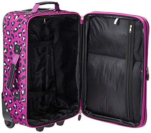 Rockland Fashion Softside Upright Luggage Set, Expandable,Telescopic Handle,Wheel, Purple Leopard, 2-Piece (14/19)