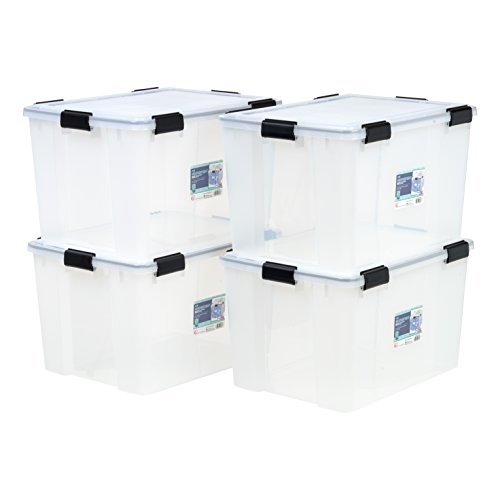 IRIS USA 74 Quart Weathertight Plastic Storage Bin Tote Organizing Container with Durable Lid and Seal and Secure Latching Buckles, 4 Pack