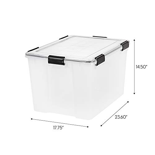 IRIS USA 74 Quart Weathertight Plastic Storage Bin Tote Organizing Container with Durable Lid and Seal and Secure Latching Buckles, 4 Pack