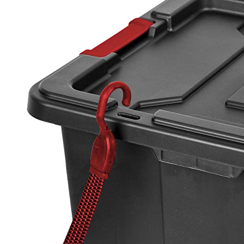 Sterilite 14669004 27 Gallon/102 Liter Industrial Tote, Black Lid & Base w/ Racer Red Latches, 4-Pack