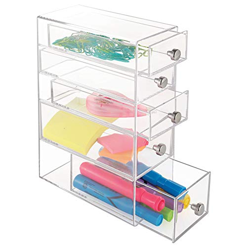 iDesign Clarity Plastic Cosmetic 5-Drawer Organizer, Jewelry Countertop Organization for Vanity, Bathroom, Bedroom, Desk, Office, 3.25" x 7" x 9.75", Clear