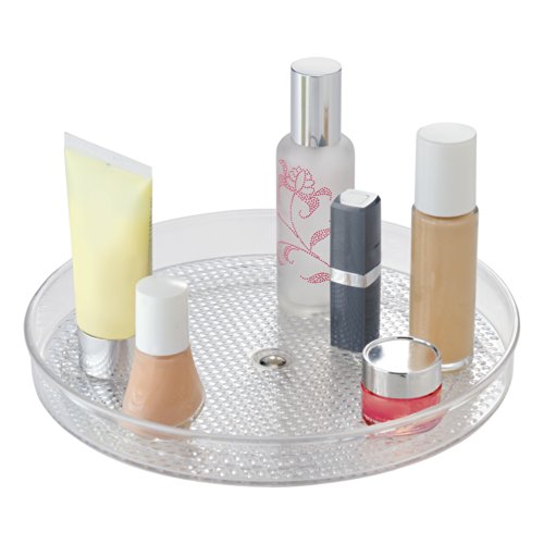 iDesign Clarity Lazy Susan Turntable Cosmetic Organizer for Vanity Cabinet, Bathroom, Kitchen Countertop to Hold Makeup, Beauty Products, 9" x 9" x 1.75" - Clear