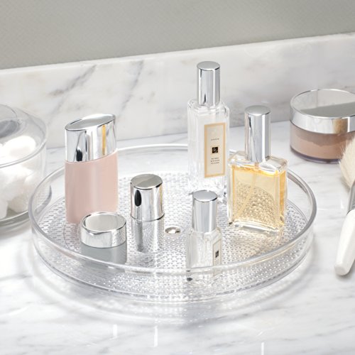 iDesign Clarity Lazy Susan Turntable Cosmetic Organizer for Vanity Cabinet, Bathroom, Kitchen Countertop to Hold Makeup, Beauty Products, 9" x 9" x 1.75" - Clear