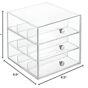 iDesign Plastic Divided 3-Drawer Vanity & Countertop Organizer – 7" x 6.5" x 6.5”, Clear