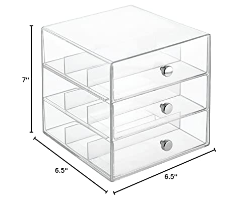 iDesign Plastic Divided 3-Drawer Vanity & Countertop Organizer – 7" x 6.5" x 6.5”, Clear