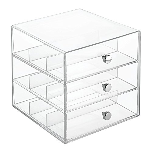 iDesign Plastic Divided 3-Drawer Vanity & Countertop Organizer – 7" x 6.5" x 6.5”, Clear