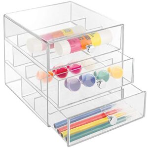 iDesign Plastic Divided 3-Drawer Vanity & Countertop Organizer – 7" x 6.5" x 6.5”, Clear