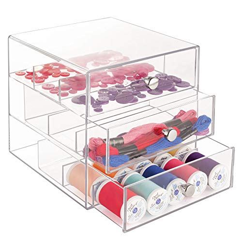 iDesign Plastic Divided 3-Drawer Vanity & Countertop Organizer – 7" x 6.5" x 6.5”, Clear