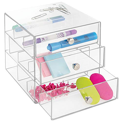 iDesign Plastic Divided 3-Drawer Vanity & Countertop Organizer – 7" x 6.5" x 6.5”, Clear