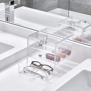 iDesign Plastic Divided 3-Drawer Vanity & Countertop Organizer – 7" x 6.5" x 6.5”, Clear