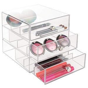 iDesign Plastic Divided 3-Drawer Vanity & Countertop Organizer – 7" x 6.5" x 6.5”, Clear