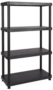 keter 16 in. 4-tier plastic freestanding shelving unit, black, 16 inch