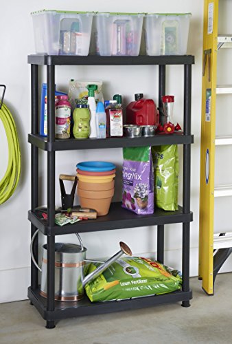 Keter 16 in. 4-Tier Plastic Freestanding Shelving Unit, Black, 16 Inch