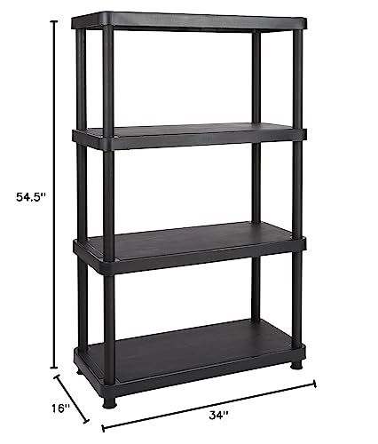 Keter 16 in. 4-Tier Plastic Freestanding Shelving Unit, Black, 16 Inch