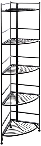 Convenience Concepts Xtra Storage 5 Tier Folding Metal Corner Shelf, Black