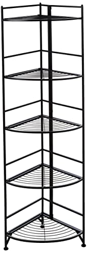 Convenience Concepts Xtra Storage 5 Tier Folding Metal Corner Shelf, Black