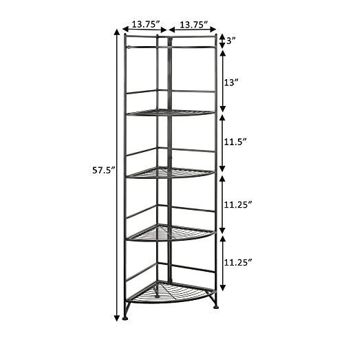 Convenience Concepts Xtra Storage 5 Tier Folding Metal Corner Shelf, Black