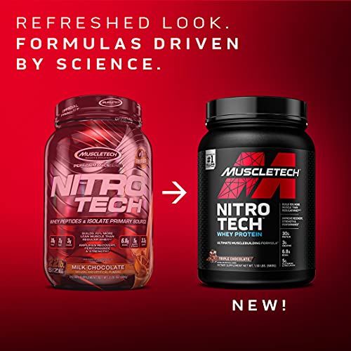 MuscleTech Nitro-Tech Whey Protein Powder Isolate & Peptides | Protein + Creatine for Muscle Gain | Muscle Builder for Men & Women | Sports Nutrition | Vanilla, 10 lb (100 Servings)