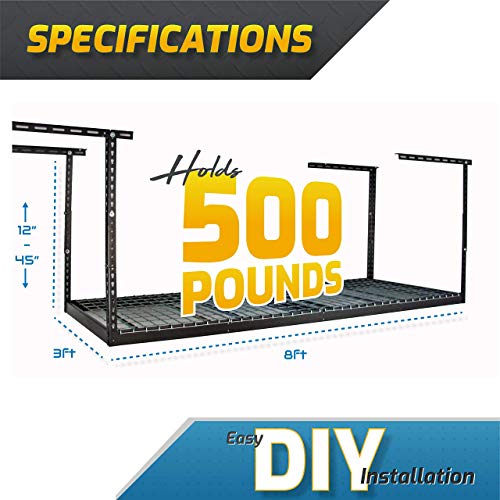 MonsterRax-3x8 Overhead Garage Storage Rack (Hammertone, 24"-45")