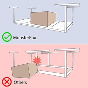 MonsterRax Overhead Garage Storage Rack- 4 x 8 Ceiling Rack for Garage Shelving, Organization, & Storage, Adjustable Hanging Storage for Bikes, Equipment & Accessories (White, 24"-45").