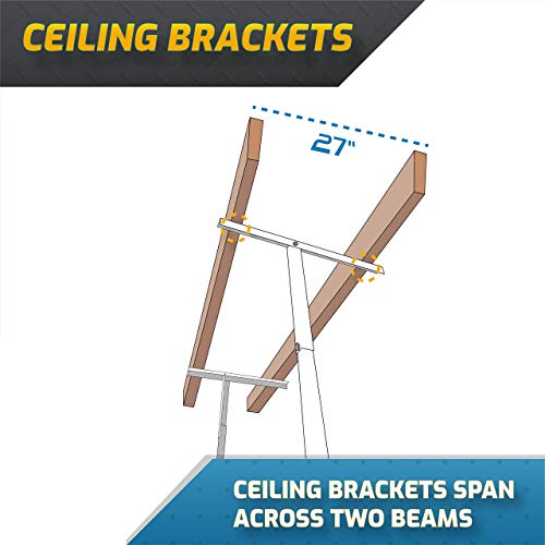 MonsterRax Overhead Garage Storage Rack- 4 x 8 Ceiling Rack for Garage Shelving, Organization, & Storage, Adjustable Hanging Storage for Bikes, Equipment & Accessories (White, 24"-45").