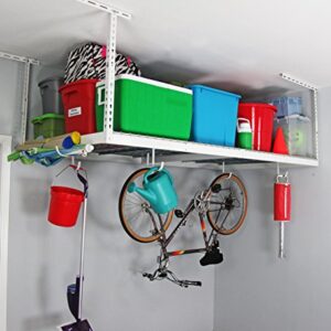 MonsterRax Overhead Garage Storage Rack- 4 x 8 Ceiling Rack for Garage Shelving, Organization, & Storage, Adjustable Hanging Storage for Bikes, Equipment & Accessories (White, 24"-45").