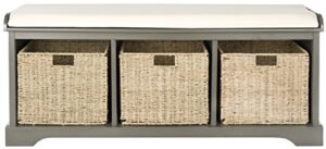 safavieh american homes collection lonan grey and white wicker storage bench, 0