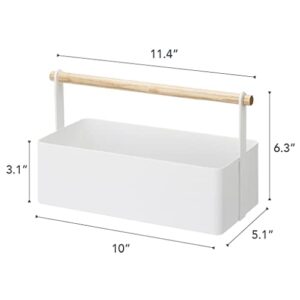 Yamazaki Caddy Home Storage Handle Organizer | Steel + Wood | Large | Baskets and Bins, One Size, White