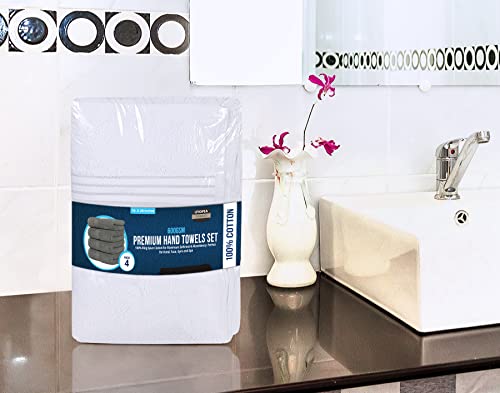 Utopia Towels - Hand Towel Set - Luxurious 600 GSM 100% Ring Spun Cotton - Quick Dry, Highly Absorbent, Soft Feel Towels, Perfect for Daily Use (Pack of 4) (16 x 28, White)