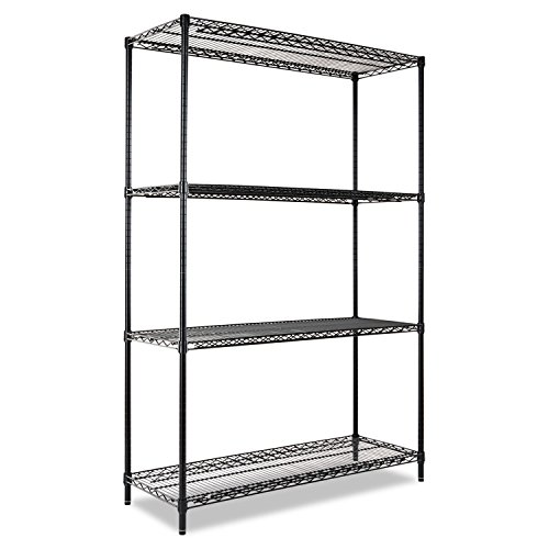 Alera SW504818BL Industrial Heavy-Duty Wire Shelving Starter Kit, 4-Shelf, 48w X 18d X 72h, Black