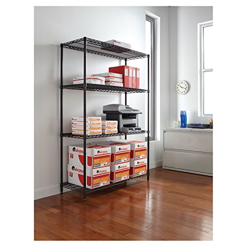 Alera SW504818BL Industrial Heavy-Duty Wire Shelving Starter Kit, 4-Shelf, 48w X 18d X 72h, Black