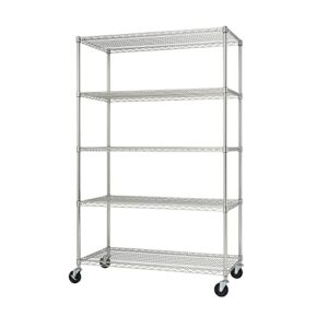 TRINITY 5-Tier NSF EcoStorage Shelving Rack with Wheels, 48 by 24 by 72-Inch, Chrome