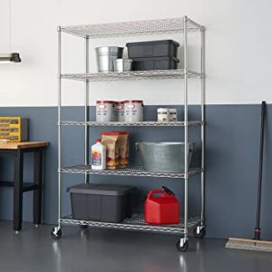 TRINITY 5-Tier NSF EcoStorage Shelving Rack with Wheels, 48 by 24 by 72-Inch, Chrome