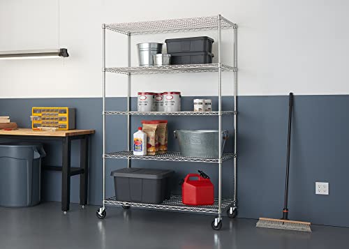 TRINITY 5-Tier NSF EcoStorage Shelving Rack with Wheels, 48 by 24 by 72-Inch, Chrome