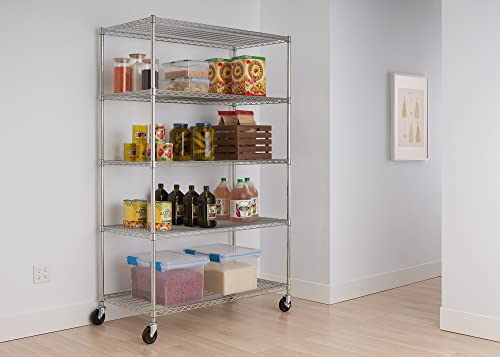 TRINITY 5-Tier NSF EcoStorage Shelving Rack with Wheels, 48 by 24 by 72-Inch, Chrome