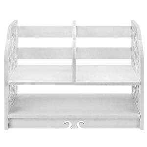 MyGift 2-Tier White Openwork Design Desktop Book and Stationary Organizer Rack, Countertop Bookcase Shelf