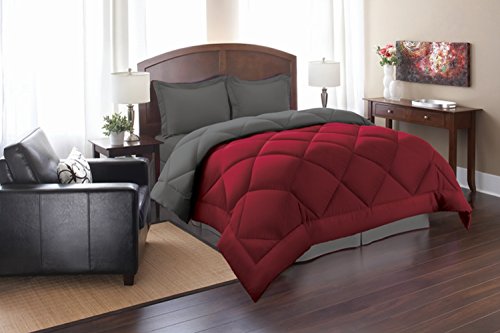 Elegant Comfort All Season Goose Down Alternative Reversible 3-Piece Comforter Set- Available in and Colors, Full/Queen, Red/Gray