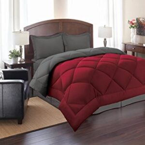 Elegant Comfort All Season Goose Down Alternative Reversible 3-Piece Comforter Set- Available in and Colors, Full/Queen, Red/Gray