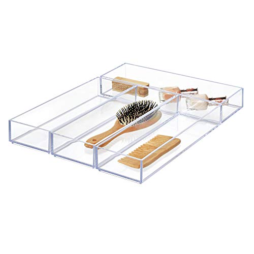 iDesign Clarity Plastic Drawer Organizer, Storage Container for Silverware, Utensils, Kitchen Gadgets in Pantry, Cabinets, Countertops, 4" x 12" x 2" - Clear