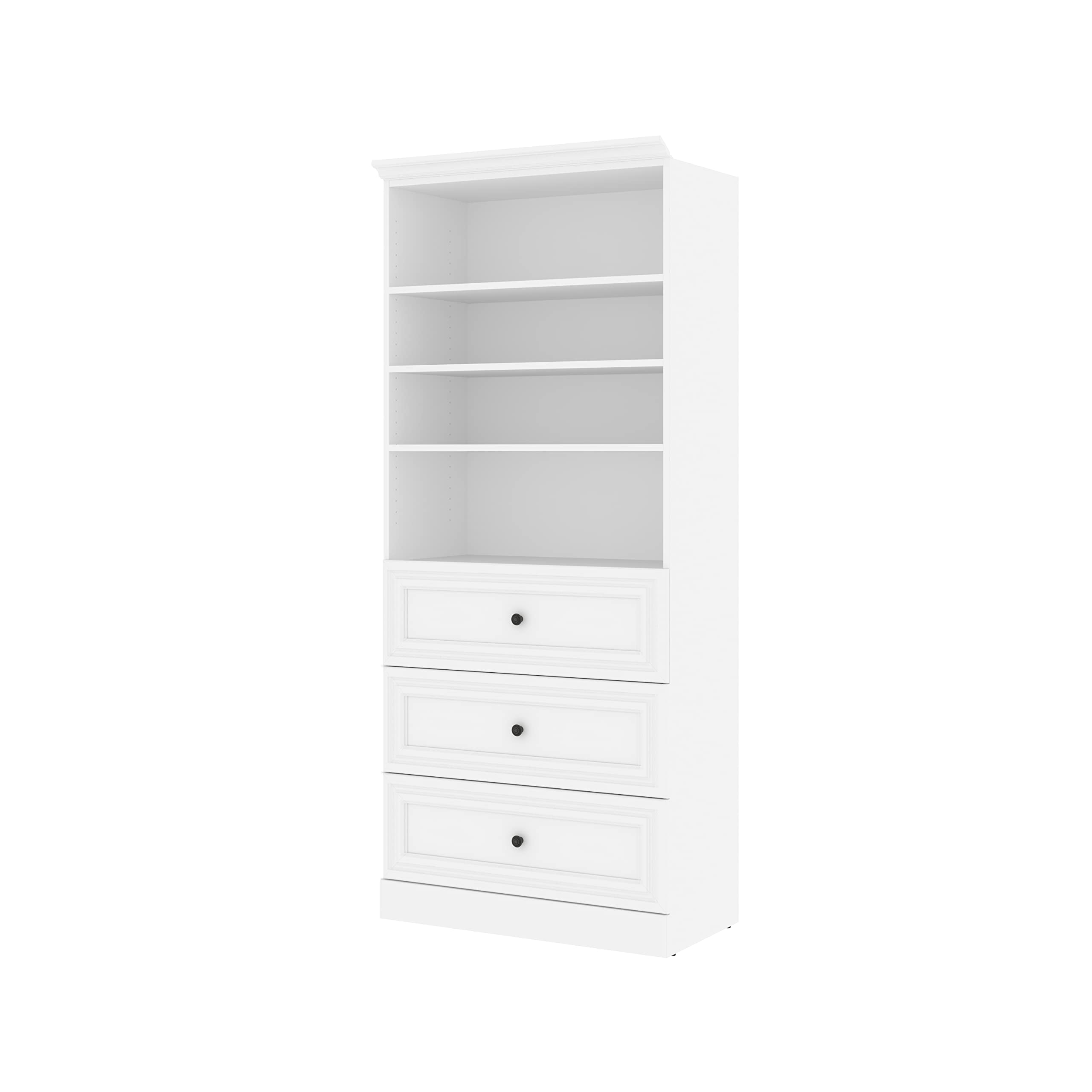 Bestar Versatile Shelving Unit with 3 Drawers, 36W, White