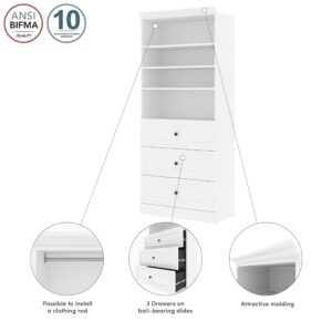 Bestar Versatile Shelving Unit with 3 Drawers, 36W, White