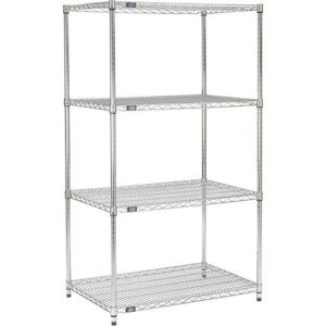 nexel adjustable wire shelving unit, 4 tier, commercial dry storage rack, 21" x 30" x 63", chrome