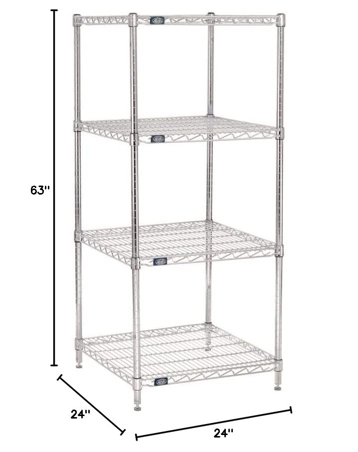 Nexel 24" x 24" x 63", 4 Tier Adjustable Wire Shelving Unit, NSF Listed Commercial Storage Rack, Chrome Finish, leveling feet