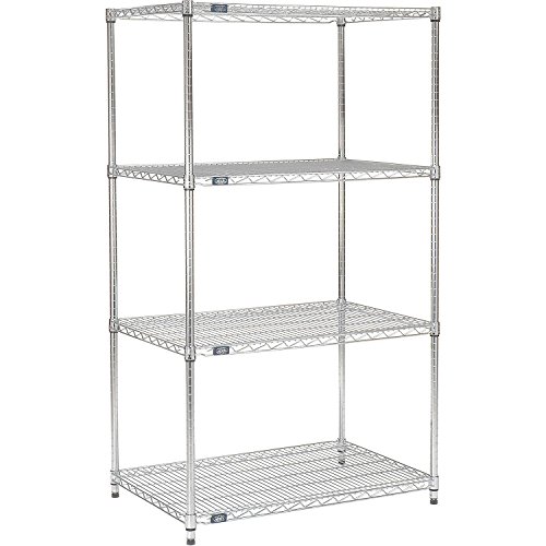 Nexel Adjustable Wire Shelving Unit, 4 Tier, Commercial Dry Storage Rack, 24" x 36" x 86", Chrome